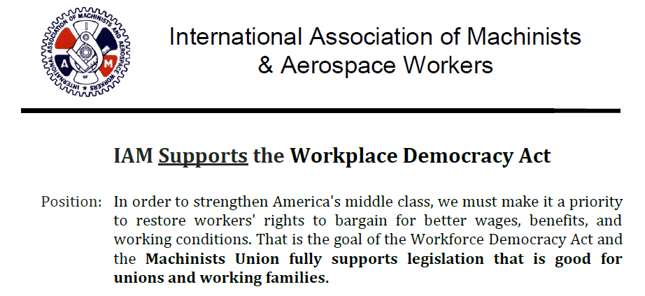 Workplace Democracy Act Fact Sheet – IAM Local Lodge 774