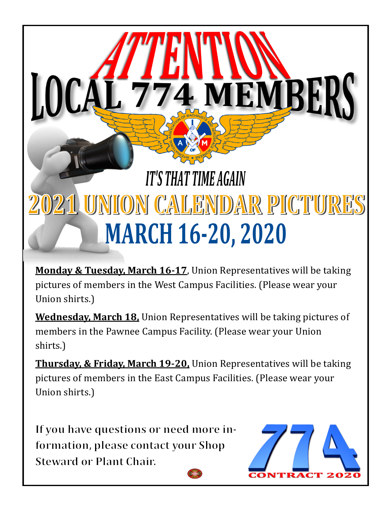 Time for 2021 Union Calendar Pictures – IAM Local Lodge 774