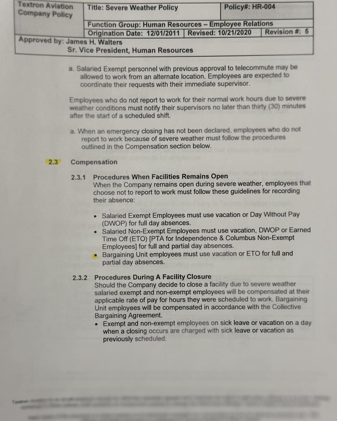 Severe Weather Policy in Effect at Textron Aviation – IAM Local 774