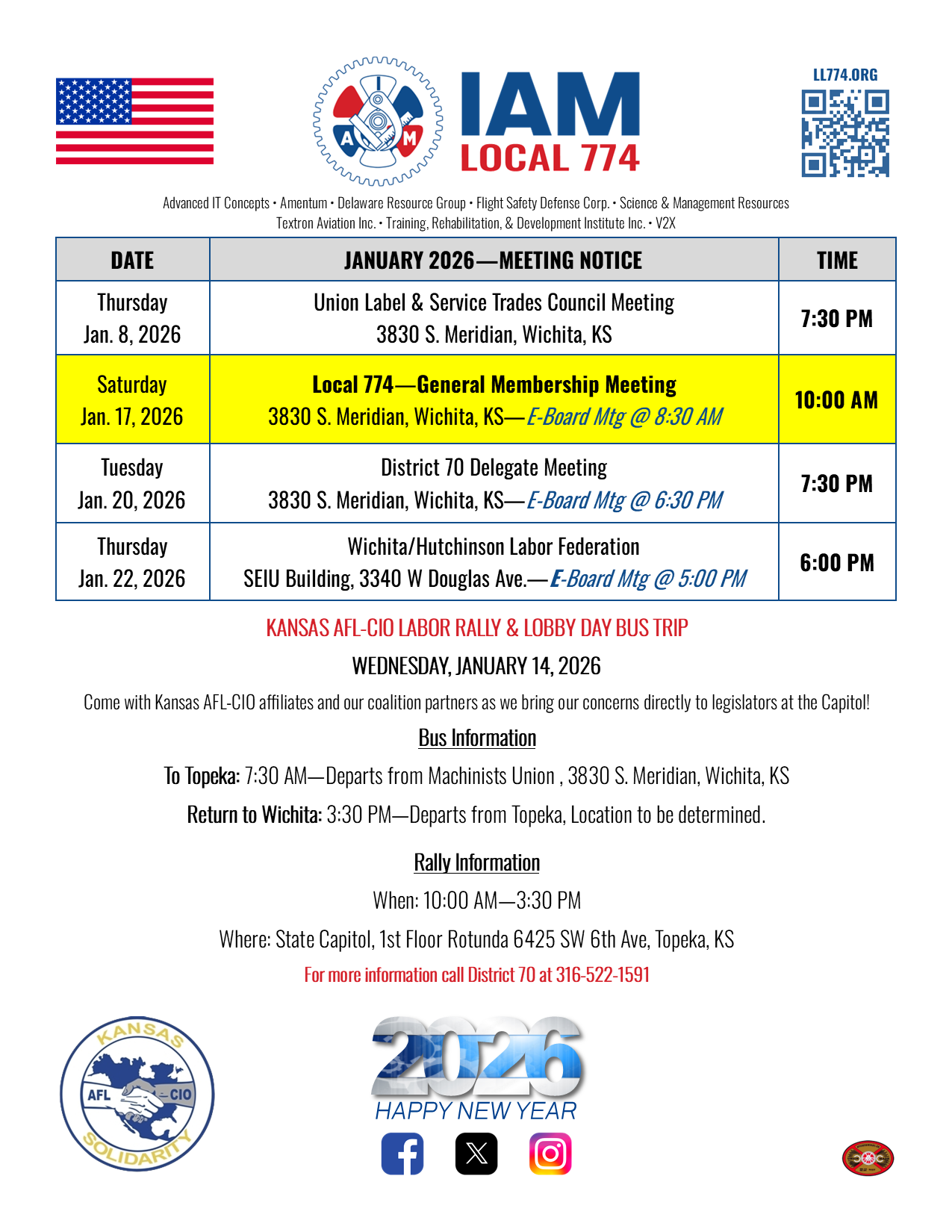 Meeting Notice for January 2026 – IAM Local 774